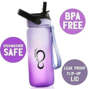 Live Infinitely 20oz Kids Water Bottle with Easy Sip Straw - Water Bottle is Dishwasher Safe & BPA Free Kids Water Bottle (Amethyst)