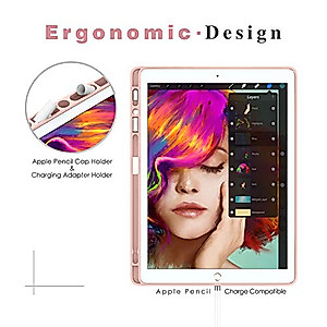 MoKo Case Fit iPad Pro 12.9 2017/2015 with Apple Pencil Holder - Slim Lightweight Smart Shell Stand Cover Case with Auto Wake/Sleep Fit Apple iPad Pro 12.9 inch Tablet (1st & 2nd Gen),Rose Gold