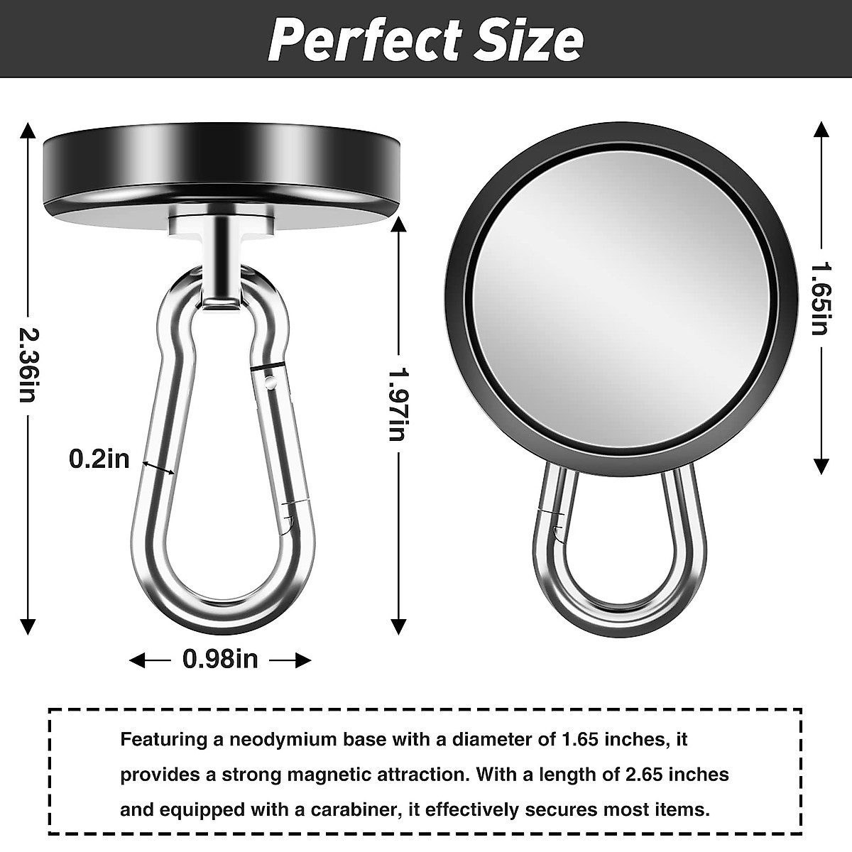 FINDMAG Magnetic Hooks 170LBS Heavy Duty Magnet with Carabiner Hook, Strong Magnetic Hooks for Hanging for Home, Cruise Ship, Office Locker, Workplace, Refrigerator or Travel (2 Pack)