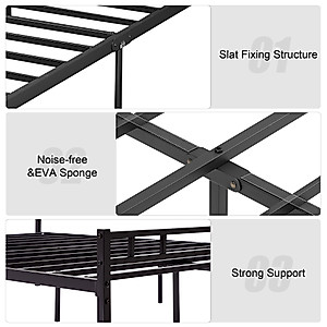 VECELO Queen Bed Frame with PU Upholstered Headboard, Heavy Duty Platform Bedframes, Metal Slats Support, No Box Spring Needed, Matter Black