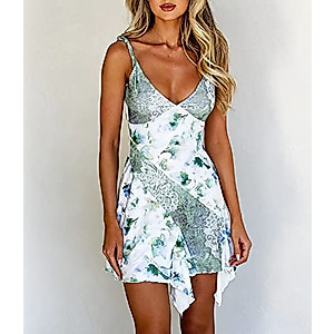 ROAONOCOMO Women Y2K Floral Print Short Dresses Spaghetti Strap A-Line Dresses Retro Backless Sundress Sexy Party Dresses