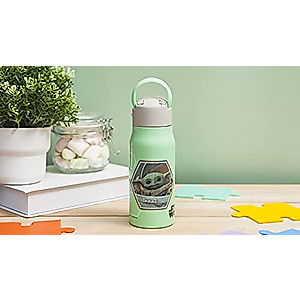 Zak Designs Star Wars Double-Wall Vacuum Insulated, 18/8 Stainless Steel Kids Mesa Water Bottle with Flip-Up Straw Spout and Locking Spout Cover, Durable Cup for Sports or Travel (13.5 oz,The Child)