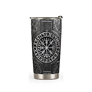 20oz Viking Celtic Knotwork Symbol Tumbler, Norse Mythology, Viking Gifts, Coffee Thermos for Men, Stainless Steel Double Wall Vacuum Insulated Coffee Mug, Travel Cup with Lid