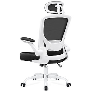 KERDOM Ergonomic Office Chair, Breathable Mesh Desk Chair, Lumbar Support Computer Chair with Headrest and Flip-up Arms, Swivel Task Chair, Adjustable Height Gaming Chair, White