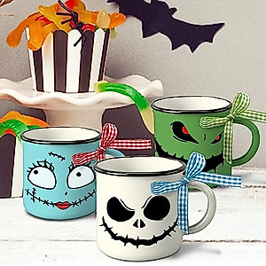 Paayna Halloween Mini Coffee Mug Set of 3, Night. mare BE Fore. Xmas Jack and Sally Spooky Face Mini Cups for Tiered Tray Decor, Kitchen Coffee Bar Party Decoration Centerpiece Fall Housewarming Gift