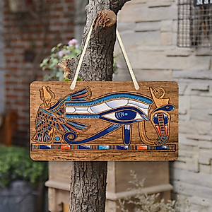 AUUXVA Egyptian Horus Eye Door Hanging Sign Plate PVC Dirty Resistant, Waterproof Wall Sign Decor Hanging Plaque with Rope for Home Garden Yard 11" x 6"