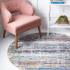 Rugs.com Malibu Collection Round Rug – 5 Ft Round Multi Low-Pile Rug Perfect for Kitchens, Dining Rooms