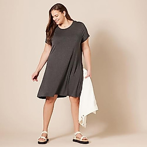 Amazon Essentials Women's Short-Sleeve Scoop Neck Swing Dress (Available in Plus Size), Charcoal Heather, XX-Large