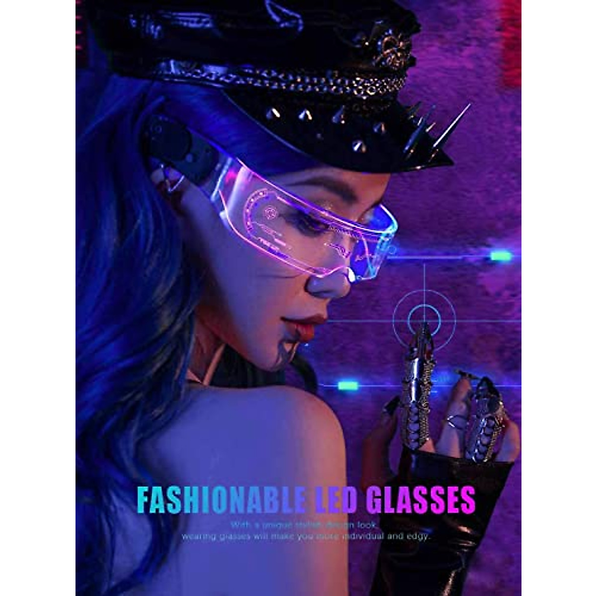 Epipgale Futuristic LED Glasses, Light Up Glasses for Women, Cool Neon Cyber Cyberpunk Robot Rave Chemion Glasses Luminous Goggles Cosplay Accessories, Party Favors Supplies For Men Women (Thunder)