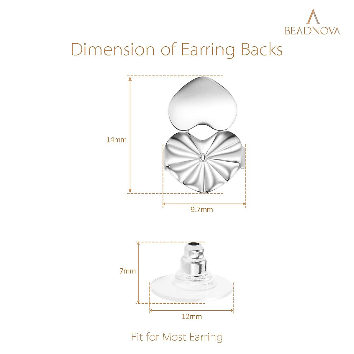 BEADNOVA Magic Earring Lifter Earring Back For Droopy Earring Bullet Clutch With Pad for Heavy Earring (Heart Style, 3 Colors Mix - Gold Plated, Silver, Rose Gold)