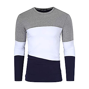 Yong Horse Men's Casual T-Shirt Athletic Long Sleeve - Crewneck Cotton Tee Shirt Teen Boys Graphic T Shirts Sun Protection UPF 50+ UV for Outdoor Sporting Running Gym Slim Fit Navy and White XL