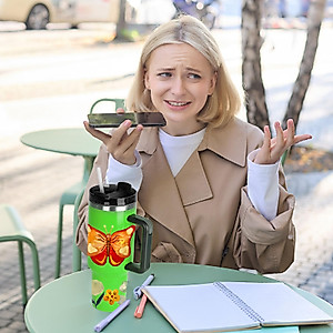 HIZEE Insulated 40oz Sublimation Tumbler with Handle&Straw &Lid - Cup holder Friendly Travel Mug-Stainless Steel Neon Tumbler Double Wall Spill Proof Water Bottle - Gifts for Women Men Him Her（green）