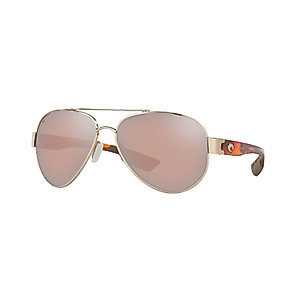 Costa Del Mar Mens South Point Aviator Sunglasses, Rose Gold/Copper Silver Mirrored Polarized-580G, 59 mm