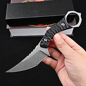 Gtkii Gtk152 Fixed Blade Knife, D2 Steel Blade G10 Handle EDC Tool Knives with Kydex Sheath, Cool Strong Sharp Fixed Knife for Outdoor Camping Hunting(Black)