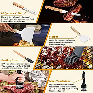 27Pcs Griddle Accessories Kit, Leonyo Stainless Steel Flat Top Grill Accessories Set, Outdoor BBQ Heavy Duty Metal Spatulas with 9" Melting Domes, Burger Press, Meat Tenderizer, Cooling Rack