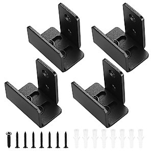 Sliding Barn Door Bottom Floor Guide, 4 Pcs U Shape Sliding Barn Door Hardware, Black Adjustable Floor Guide Wall Mount & Flush Flat Bottom Design for Door Cabinet, Up to 1-7/16" W 1-7/8" H