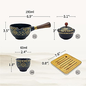 LURRIER Porcelain Chinese Gongfu Tea Set,Portable Teapot Set with 360 Rotation Tea maker and Infuser,Portable All in One Gift Bag for Travel,Home,Gifting,Outdoor and Office (Floral Blue)