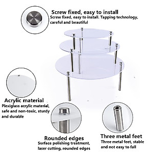 MIGHTDUTY3 Pcs Round Clear Acrylic Cake Stands, Cupcake Dessert Cake Holder Set, 3 Pack Acrylic Cupcake Display Set for Birthday Wedding Party Baby Shower Servings Platter Tower Decorations Clear