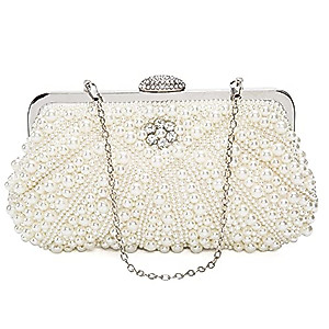 LIFEWISH Womens Pearl Evening bag Cascading Bead Rhinestone Fancy clutch purses