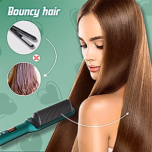 2023 New Negative Ion Hair Straightener with 5 Temp, 2 in 1 Brush and Curler, Portable Electric Straightening Heated Styling Comb 10s Fast Heating Anti-Scald (Black)