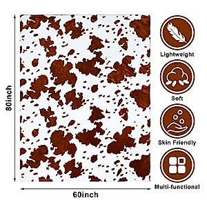 Cow Print Blanket Plush Blanket Cozy Blanket for All-Season, Super Soft Throws with Cute Pattern for Daughter Adults Students Teen, Brown, 60"x80"