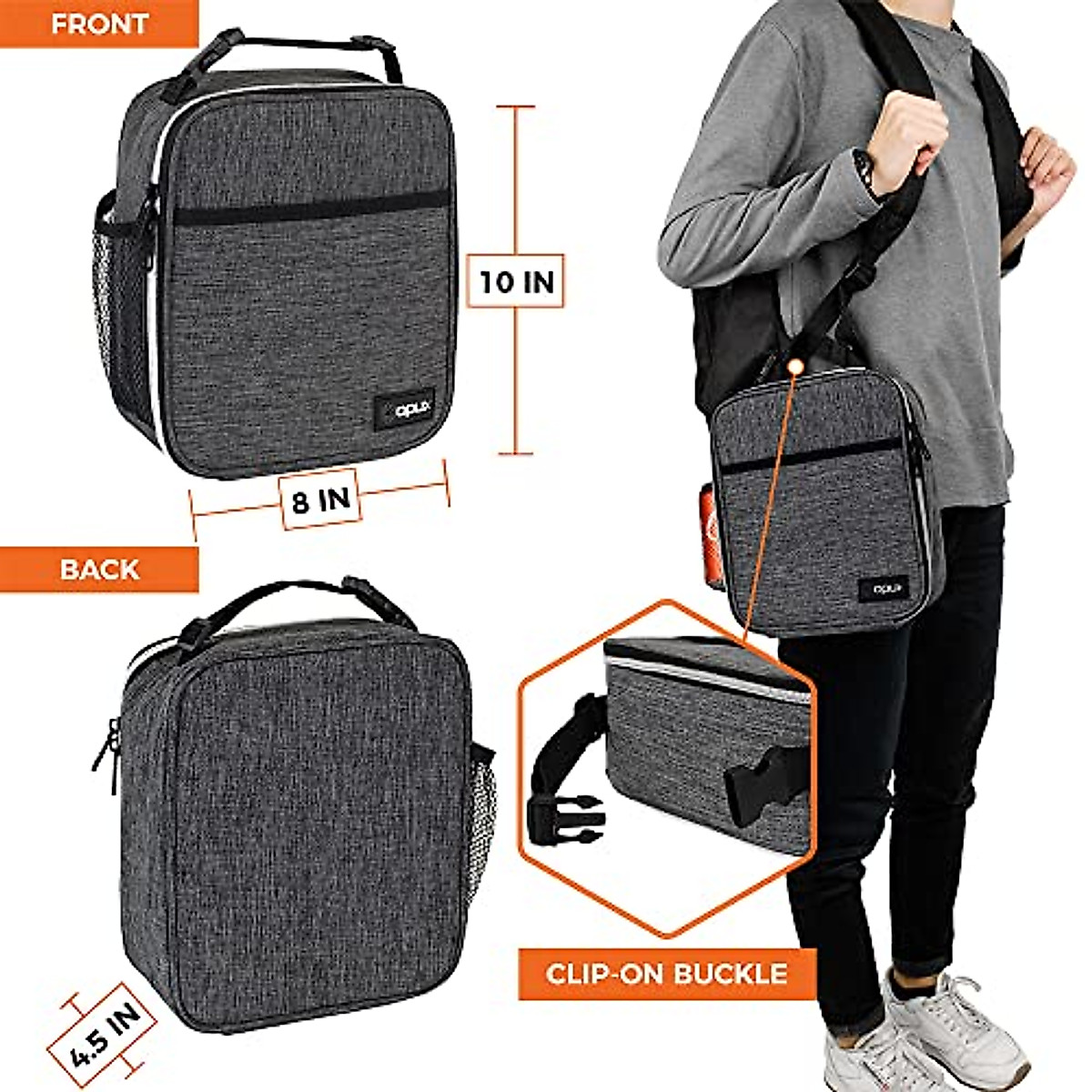 OPUX Premium Insulated Lunch Box, Soft School Lunch Bag for Kids Boys Girls, Leakproof Small Lunch Pail Men Women Work, Reusable Compact Cooler Tote Lunchbox for Office Adult, Charcoal