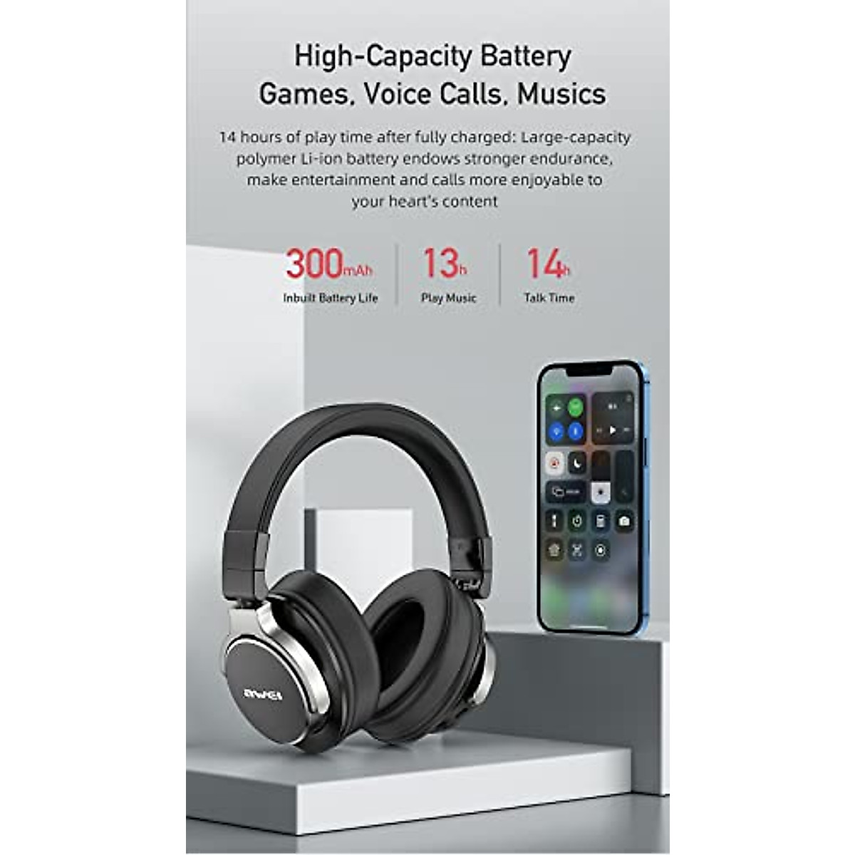 AWEI A710BL ANC Active Noise Cancelling Headphones Bluetooth 5.0, Stereo Headphones, Wireless and Wired Switching at Will, Stereo High Sound Quality, Shocking Bass Effect, Clear Calls (Black)