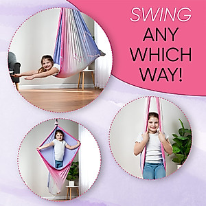 Indoor Sensory Swing for Kids or Outdoor – Holds 300lbs, Double-Layer, & 360° Swivel, Calming Compression Therapy Swing Hammock for Kids & Adults with All Hardware – Sensory-Motor Toys & Gifts