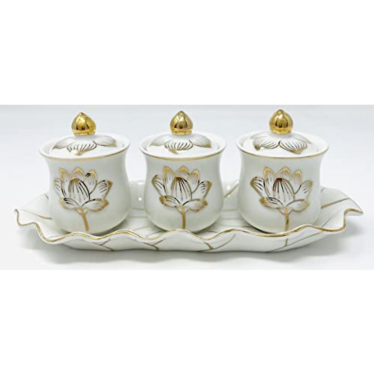 Houlu 3 Altar Cups Set, Ceramic Holy Water Offering Cup, Tibetan Buddhist Worship Cup (White)