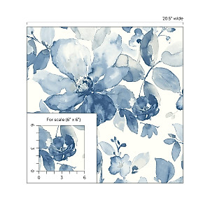 NextWall Watercolor Flower Peel and Stick Wallpaper (Bluestone)