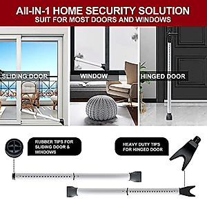 AceMining Upgraded Door Security Bar & Sliding Patio Door Security Bar, Heavy Duty Security Door Stoppers Adjustable Door Jammer Security Bar for Home, Apartment, Travel (1 Pack,White)