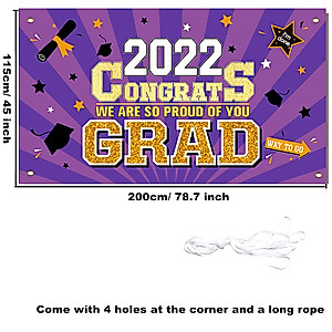 Graduation Party Decorations 2022 Purple - Large 78” x 45” Congrats Graduation Banner Party Supplies - Class of 2022 Graduation Decorations for Any Schools or Gradesr Indoor/Outdoor Home Door Décor