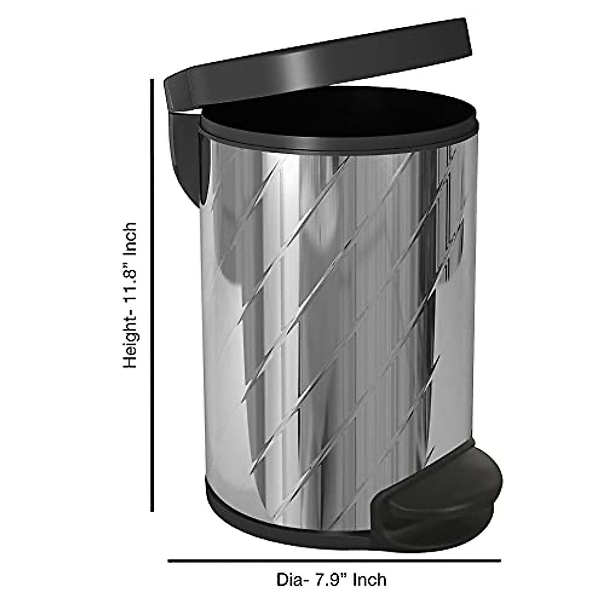 nu steel 5 Liter Round Small Metal Step Trash Can Wastebasket, Garbage Container Bin - for Bathroom, Powder Room, Bedroom, Kitchen, Office - Removable Liner Bucket - 8" x 8" x 12" – Shiny Steel