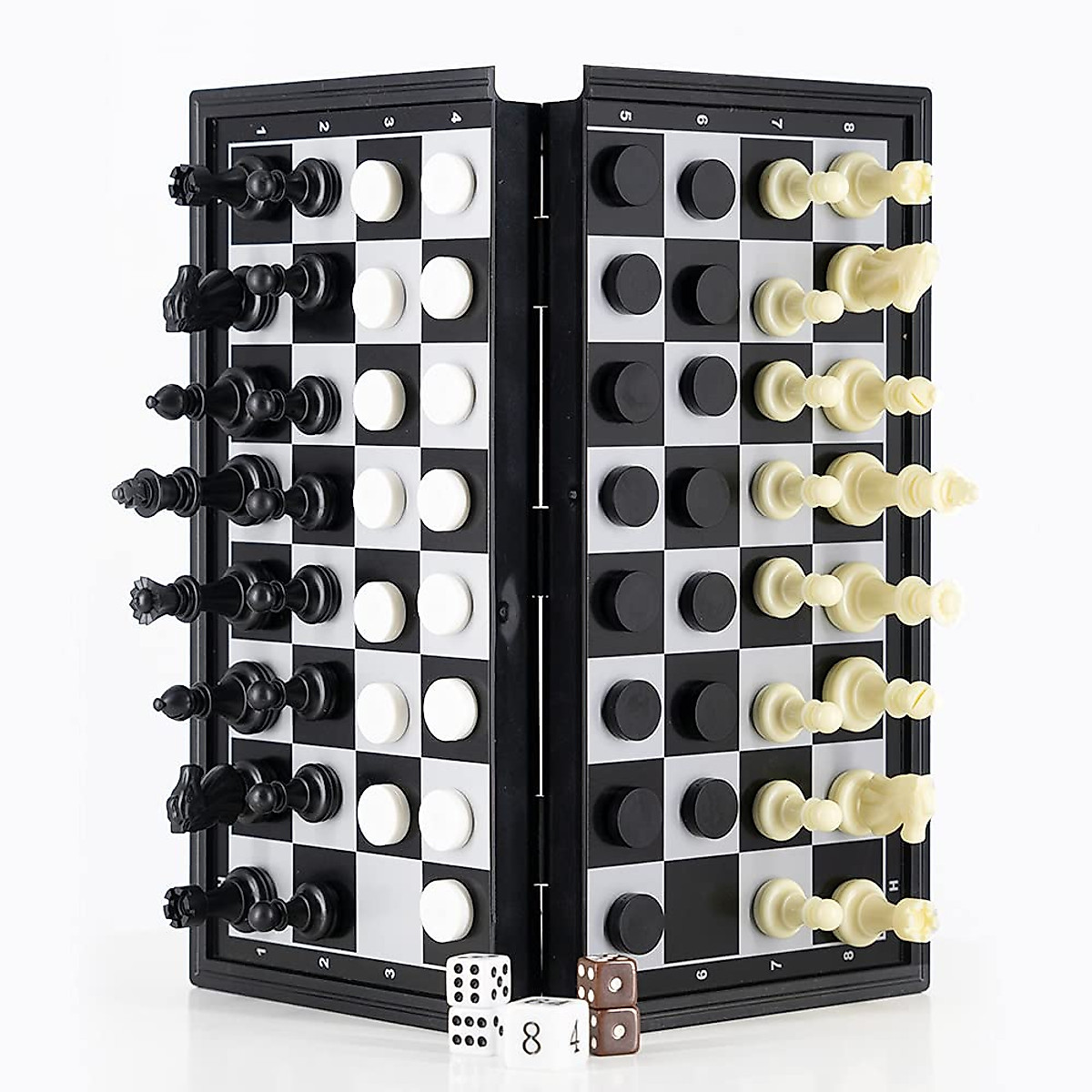 3-in-1 Magnetic Travel Chess Set - Includes Backgammon and Checkers. Compact Size (10 x 10 Inches)