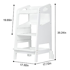 Toddler Kitchen Stool Helper, RONIPIC Toddler Standing Tower with Safety Rail, Kids Wooden Kitchen Step Stool, 3 Heights Adjustable Learning Tower for Kitchen Counter & Sink, Chalkboard, Anti-Slip