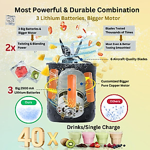 Portable blender, PopBabies Blender for Shakes and Smoothies with 3 Batteries 7500mah USB Rechargeable, Bullet Proof Coffee Blender, Hot and Cold Dual Personal Blender Powerful and Durable 2nd Gen