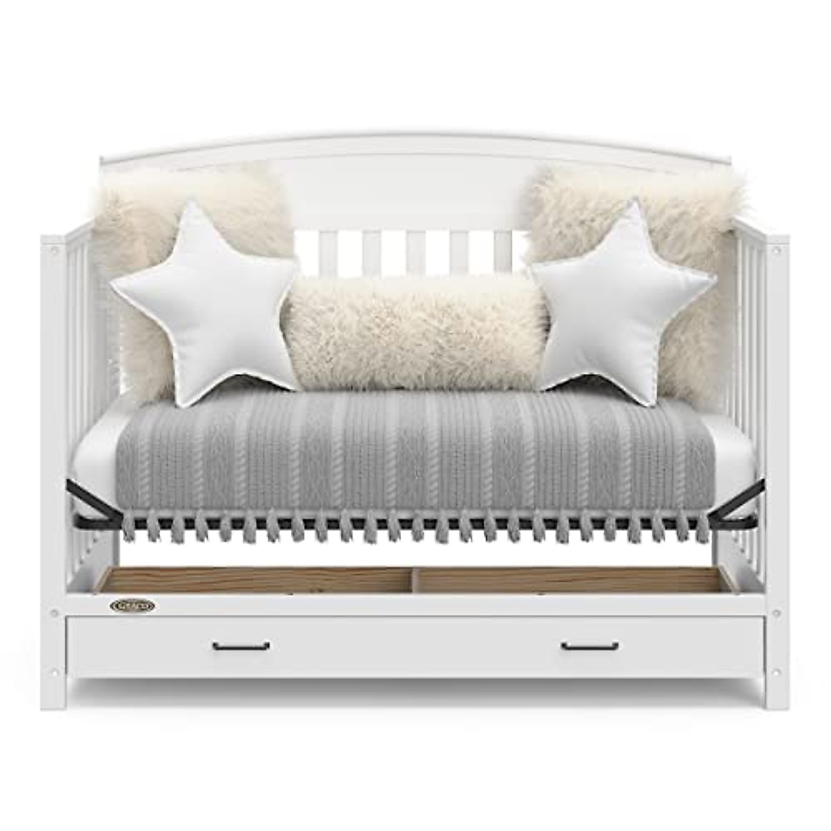 Graco Benton 5-in-1 Convertible Crib with Drawer (White) - Converts from Baby Crib to Toddler Bed, Daybed and Full-Size Bed, Fits Standard Full-Size Crib Mattress, Adjustable Mattress Support Base