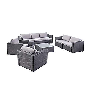 Christopher Knight Home 304333 Samuel Outdoor 8-Piece Wicker/Aluminum Sofa Chat Set with Cushions | in Grey/Silver