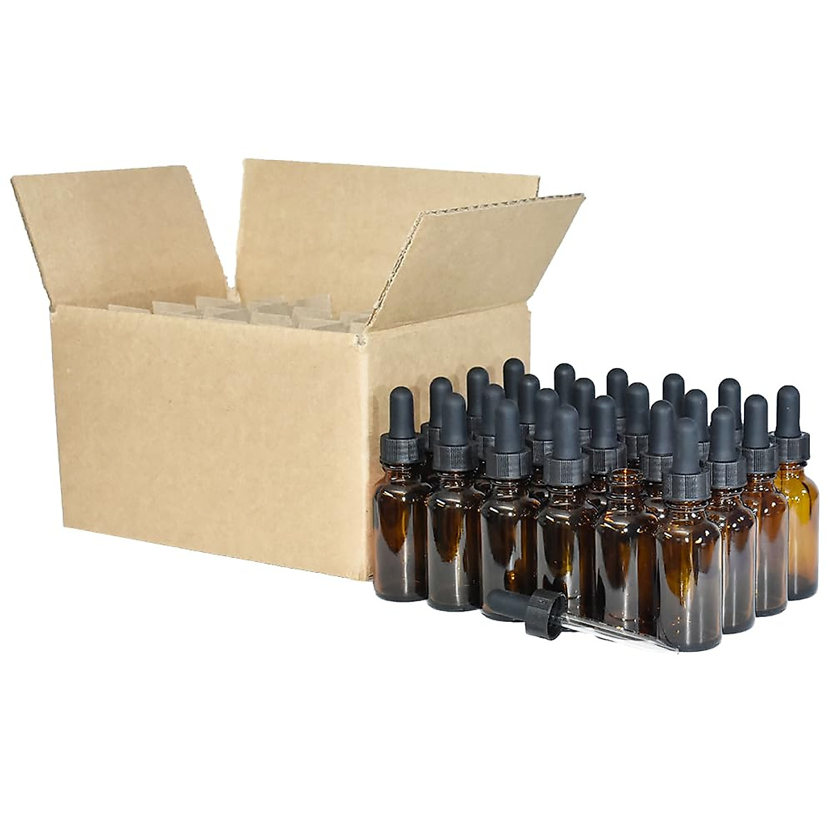 (Pack of 24) 1 oz. Amber Boston Round with Black Glass Dropper