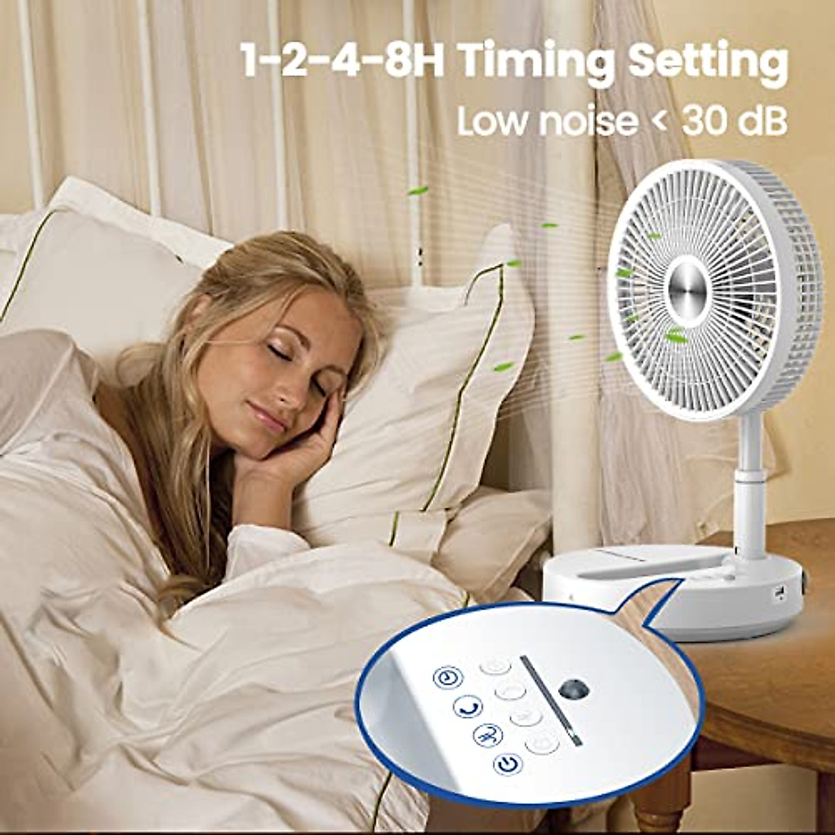 Primevolve 10 inch Oscillating Fan with Remote, Battery Operated Fan Adjustable Height, USB Rechargeable- 4 Speeds, 8H Timer Setting for Bedroom Home Office Outdoor Camping Tent Travel, White