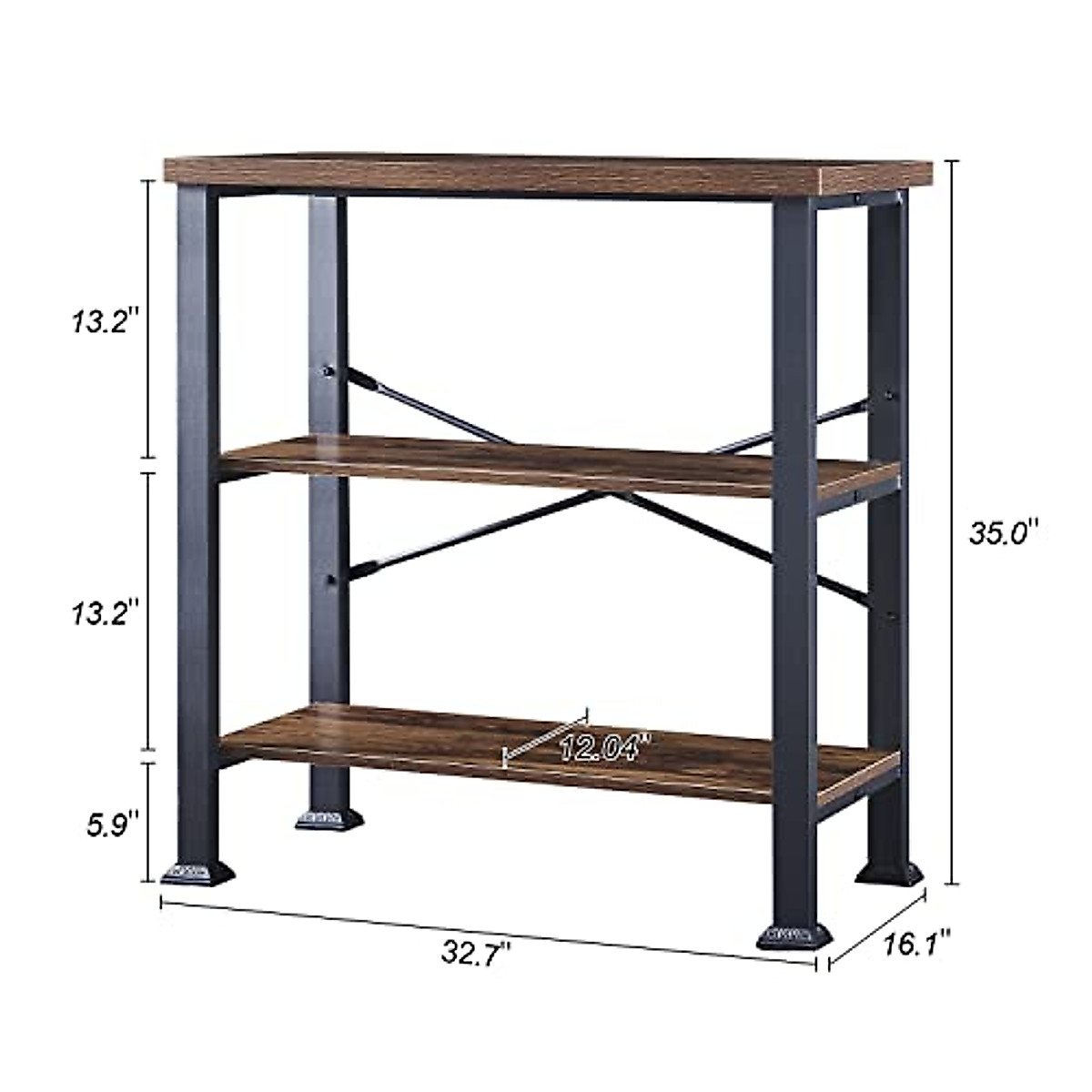 HOMBAZAAR Bookshelf, 3-Tier Vintage Industrial Book Shelf, Rustic Wood and Metal Bookcase and Bookshelves, Free Standing Storage Small Bookshelf for Living Room, Bedroom and Kitchen, Brown