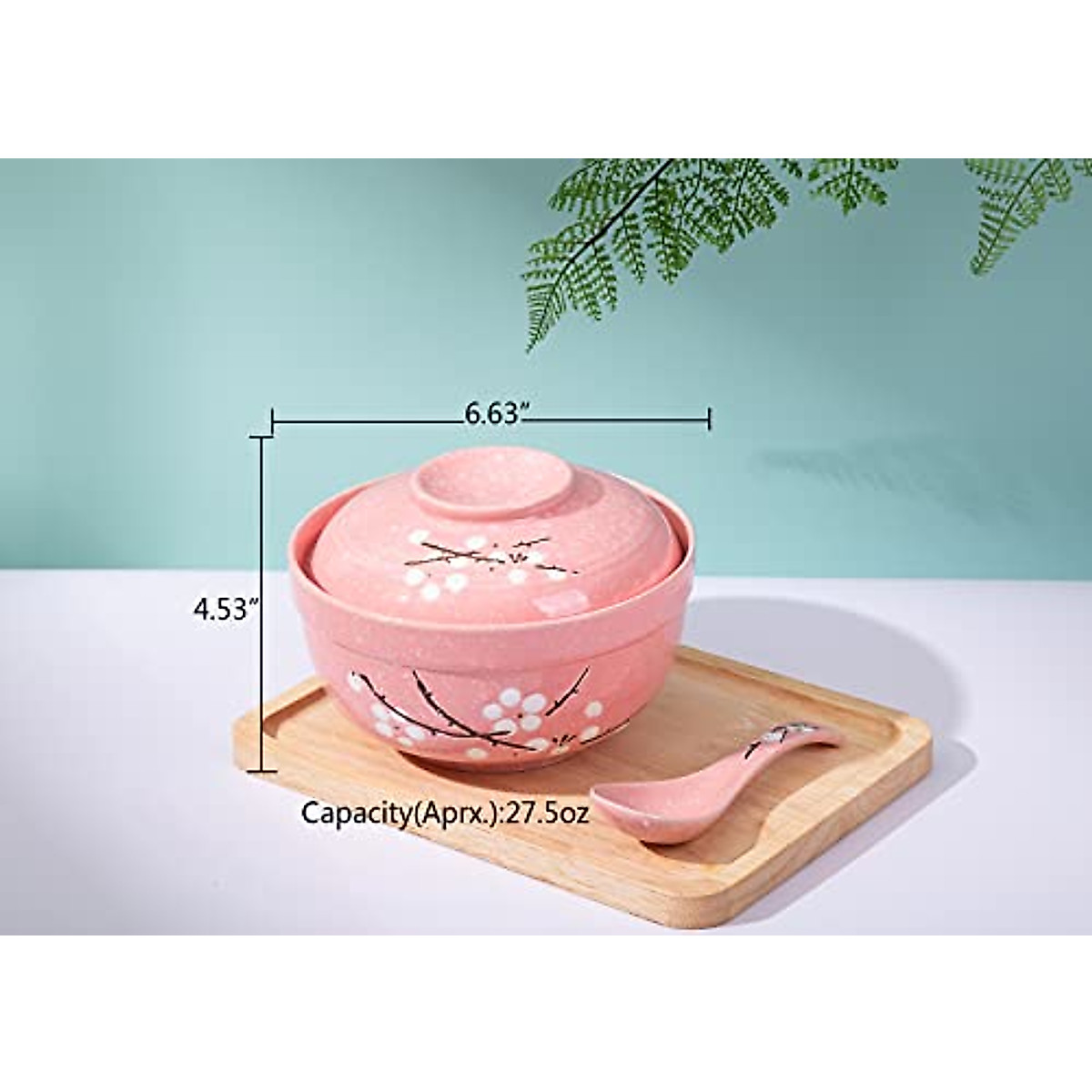 LLDAYU Japanese Creative Hand-Painted Ceramic Bowls with Soup Spoon, Large 27.5 OZ ramen bowls/Soup bowls,with Heat Preservation Function, and Suitable for Microwave Oven, and Dishwasher- pink
