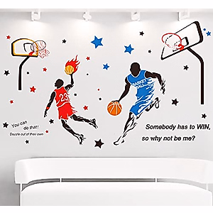KeLay Fs 3D Basketball Player Wall Decals Decors for Boys Room,Sports Wall Decals Stickers, Basketball Slam Dunk Wall Decals for Boys Bedroom