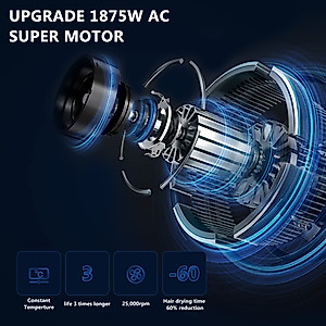 AIRYOMI Hair Dryer, 1875W Blow Dryer with Diffuser, Powerful Fast Dry Ionic Hair Dryer, Portable Hair Dryer, 3 Temps 2 Speed and Cold Settings, Black