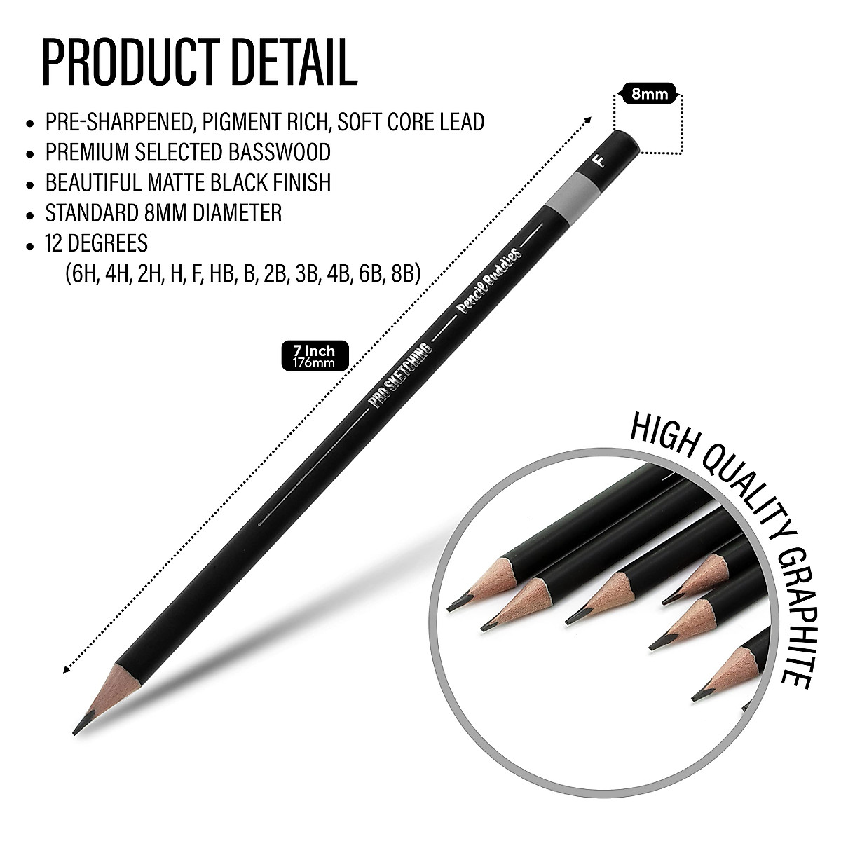 Pencil Buddies Sketch Pencils for Drawing, Triangular Drawing Pencils Set, 12 Pack Art Pencils for Drawing & Shading, Graphite Shading Pencils for Sketching, Adults & Kids, 8B-6H