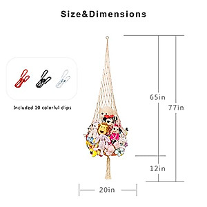 Novel Stuffed animal Net or Hammock Macrame Plush Toy Display- One Hook Only! Convenient for Corners, Walls and Ceiling Hanging Net, stuff animal storage for kid room Bedroom Playroom