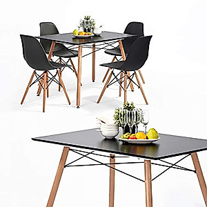 FurnitureR 43.3 Inch Modern Rectangle Dining Table with Round Beech Wood Legs for Home Kitchen Living Room Corner Small Spaces Leisure, Black