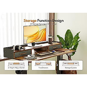 Claiks Standing Desk with Drawers, Stand Up Electric Standing Desk Adjustable Height, Sit Stand Desk with Storage Shelf and Splice Board, 48 Inch, Rustic Brown