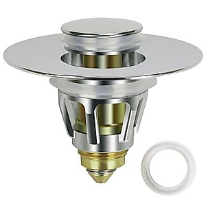 Upgraded Edition Stainless Steel Bullet Core Push Type Basin Pop-up Drain Filter, No Overflow Bounce Core Push-Type Converter Sink Drain Plug with Basket(for 1.1''~1.96'' Diameter Drains)
