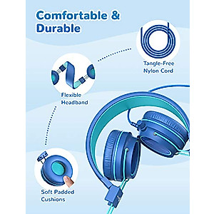 iClever HS21 Kids Headphones with Microphone for Virtual School- Rotatable Extendable Mic - 94 dB Volume-Safe Headphones for Kids, Wired Foldable Kids Gaming Headset for PS4/Xbox One/Switch/PC/Tablet